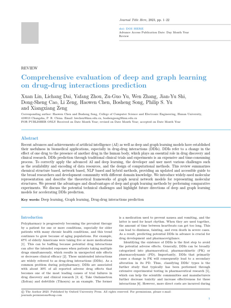 Comprehensive Evaluation of Deep and Graph Learning On Drug-Drug Interactions Prediction | PDF