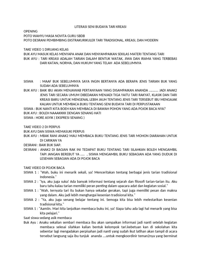 Literasi Seni Budaya Tari Kreasi | PDF