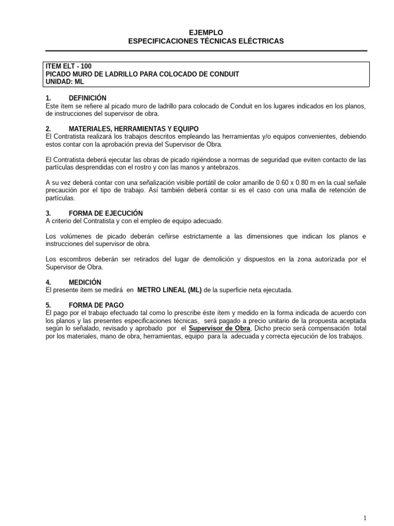 Ejemplo Especificaciones Tecnicas | PDF | Aislador (Electricidad) | Conductor electrico
