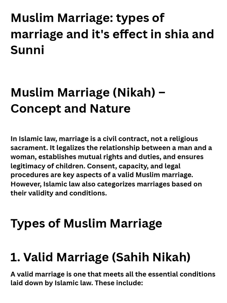 Muslim Marriage: Types of Marriage and It's Effect in Shia and Sunni | PDF | Marriage | Kinship ...
