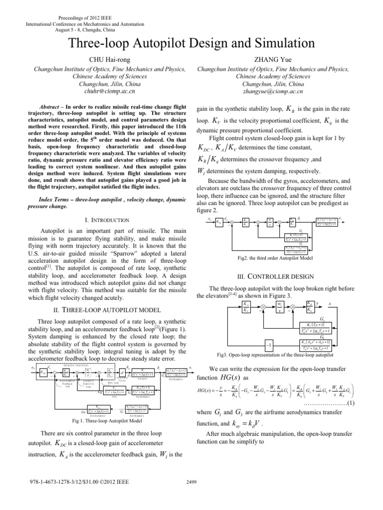 Three-Loop Autopilot Design and Simulation | PDF | Missile | Control Theory
