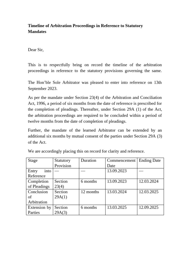 Arbitration Timeline | PDF