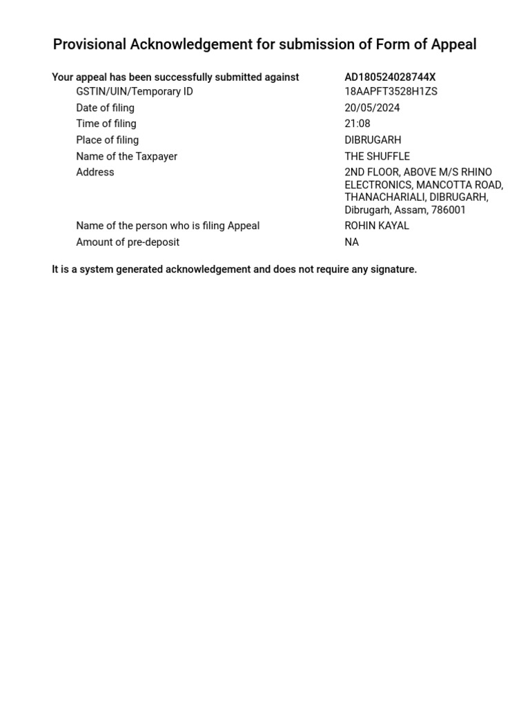 Acknowledgement GST Apl - 01 | PDF