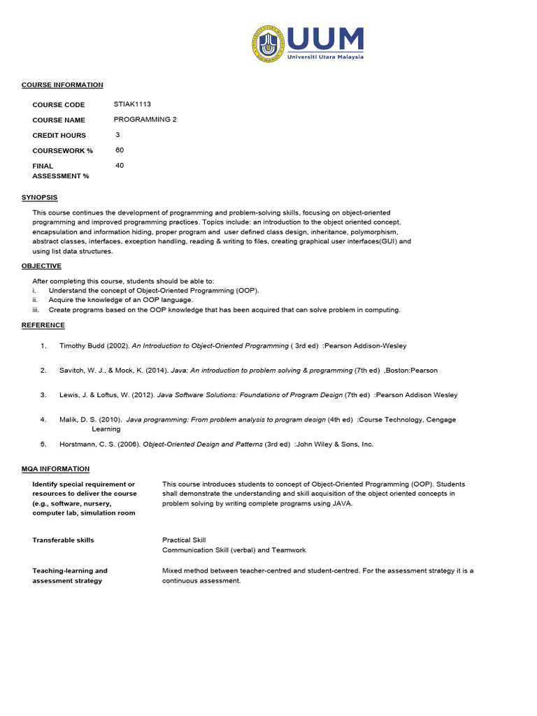STIAK1113_Syllabus | PDF | Class (Computer Programming) | Method ...