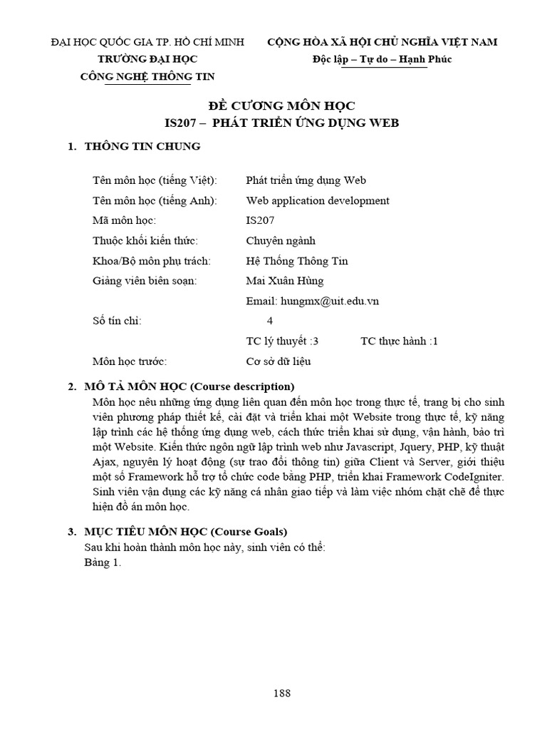 Đề cương môn học IS207 | PDF