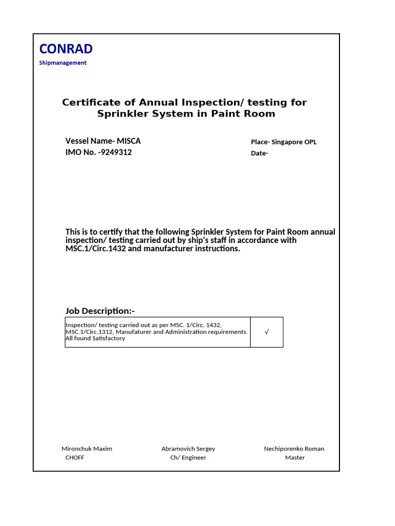 Paint Room Sprinkler System Inspection | PDF