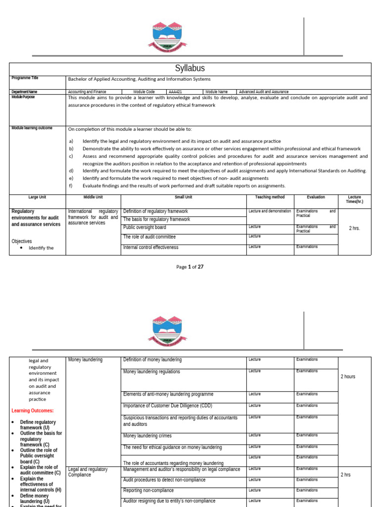 Syllabus_AAA421 Revised | PDF | Audit | Internal Audit