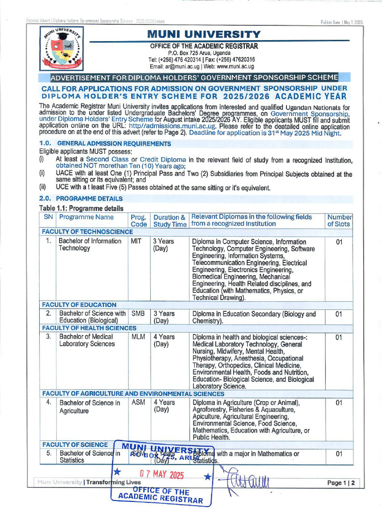 MU-ARD-Call For Applications (Diploma Holders, Government Sponsorship ...