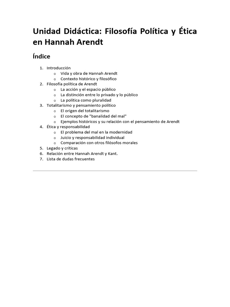 Unidad Didáctica Hannah | PDF | Hannah Arendt | Immanuel Kant