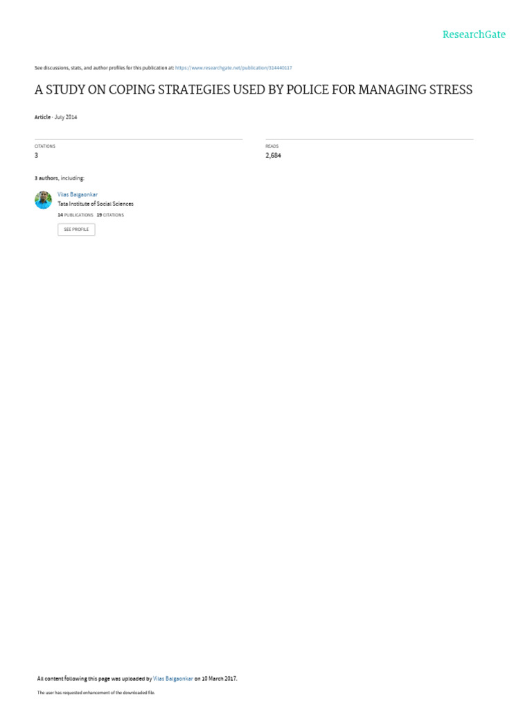 A Study On Coping Strategies Used by Police For Managing Stress | PDF ...