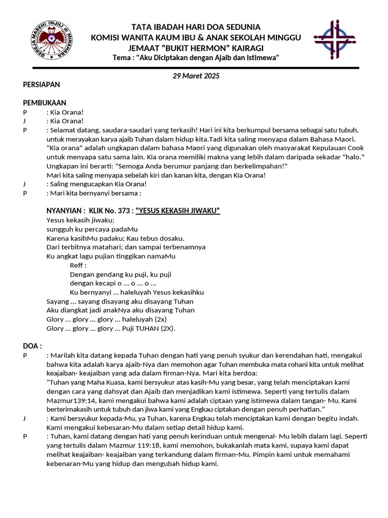 Tata Ibadah Hari Doa Sedunia 2025 | PDF