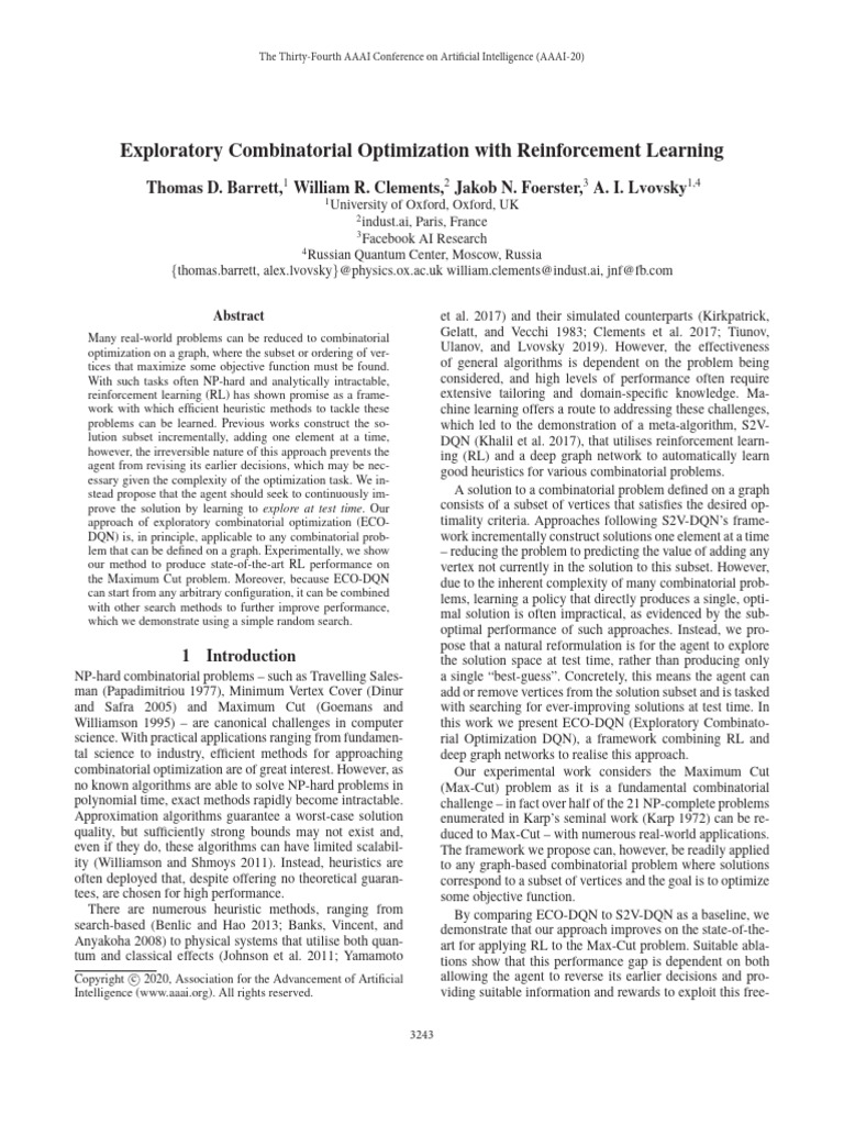 Exploratory Combinatorial Optimization with Reinforcement Learning | PDF | Graph Theory ...