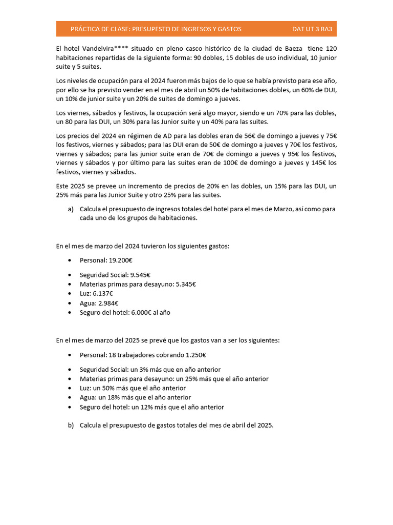 Práctica de Clase Presupuesto Ingresos y Gastos Nº1 | PDF