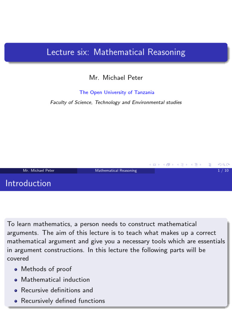 Lecture_SIX_mathematical reasoning | PDF | Logic | Mathematics
