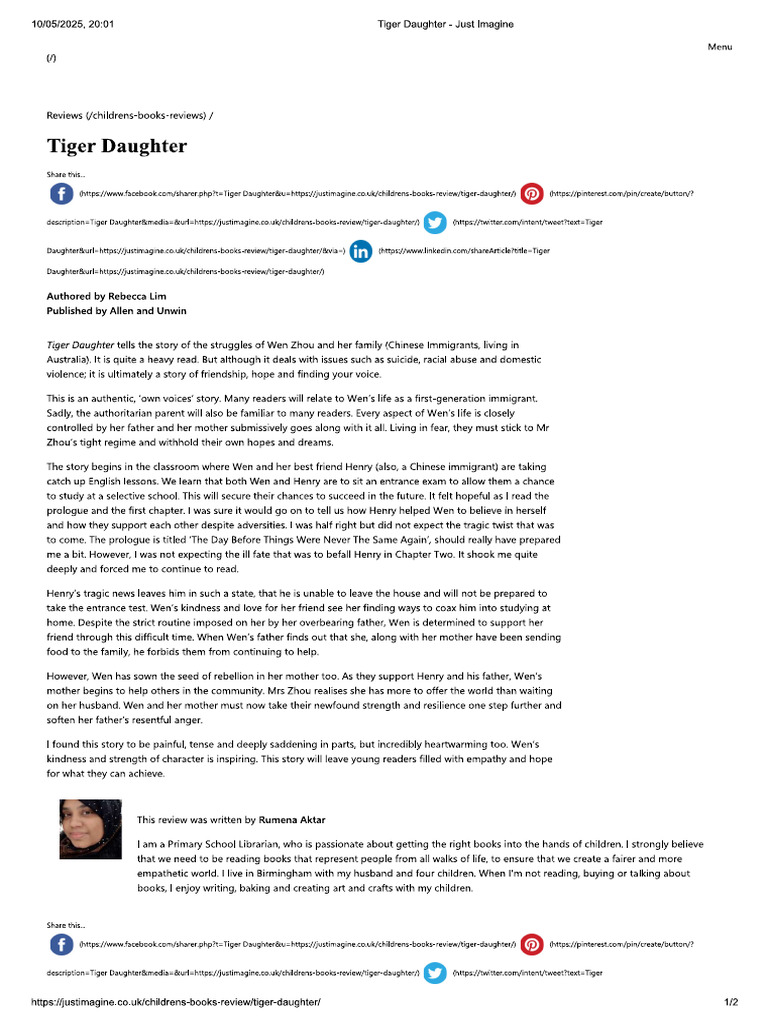Tiger Daughter by Rebecca Lim Review by Rumena Aktar | PDF