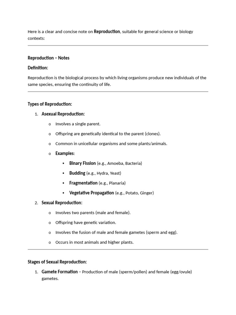 Overview of Reproduction Processes | PDF