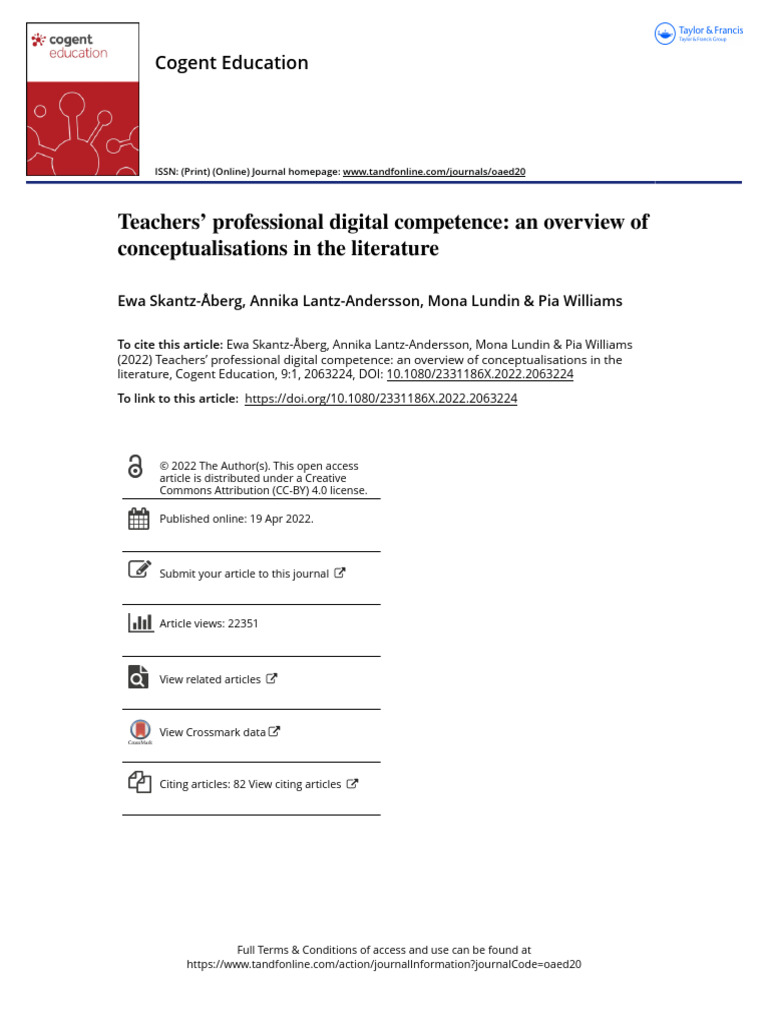 Teachers Professional Digital Competence An Overview of Conceptualisations in The Literature ...