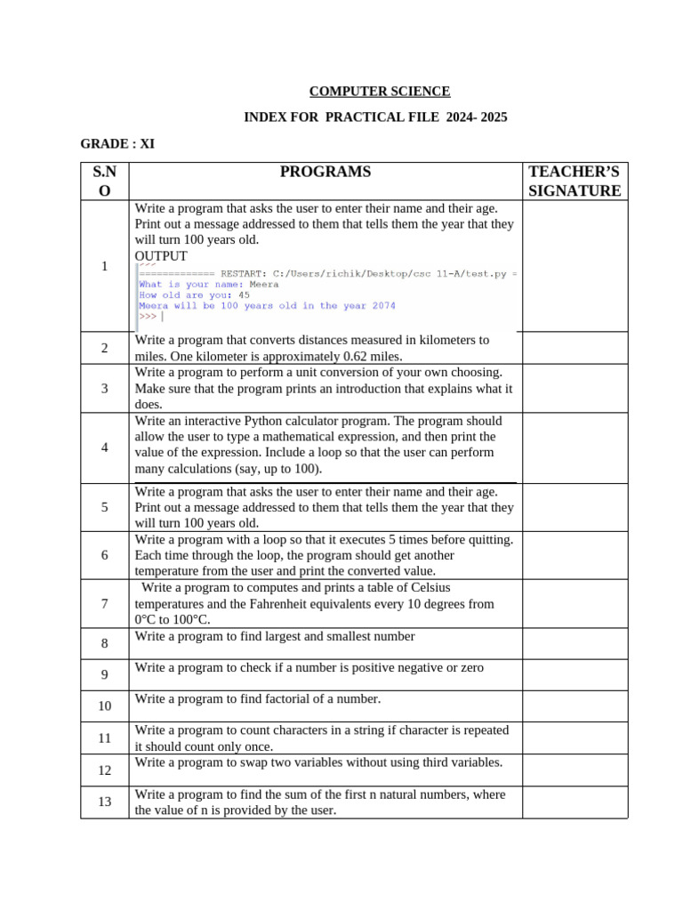 CSC Practical File Term1 2024-25 | PDF | Numbers | Sequence