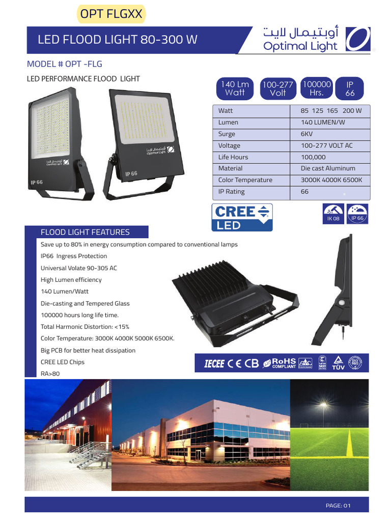 Led Flood Light Opt FLG Model | PDF | Watt | Electricity