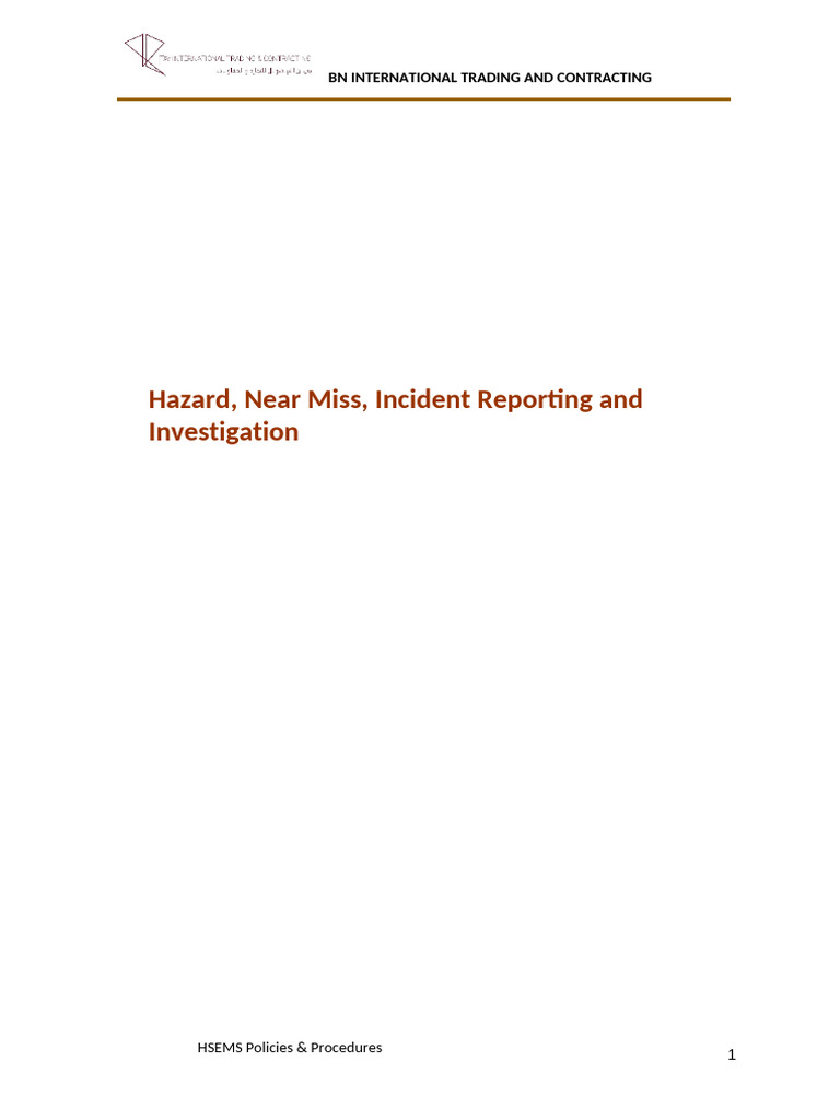 BNITC Incident Reporting Investigation Procedure | PDF | Risk | Risk ...