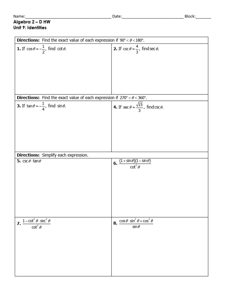 D4_-_Identities_HW | PDF | Mathematics | Algebra