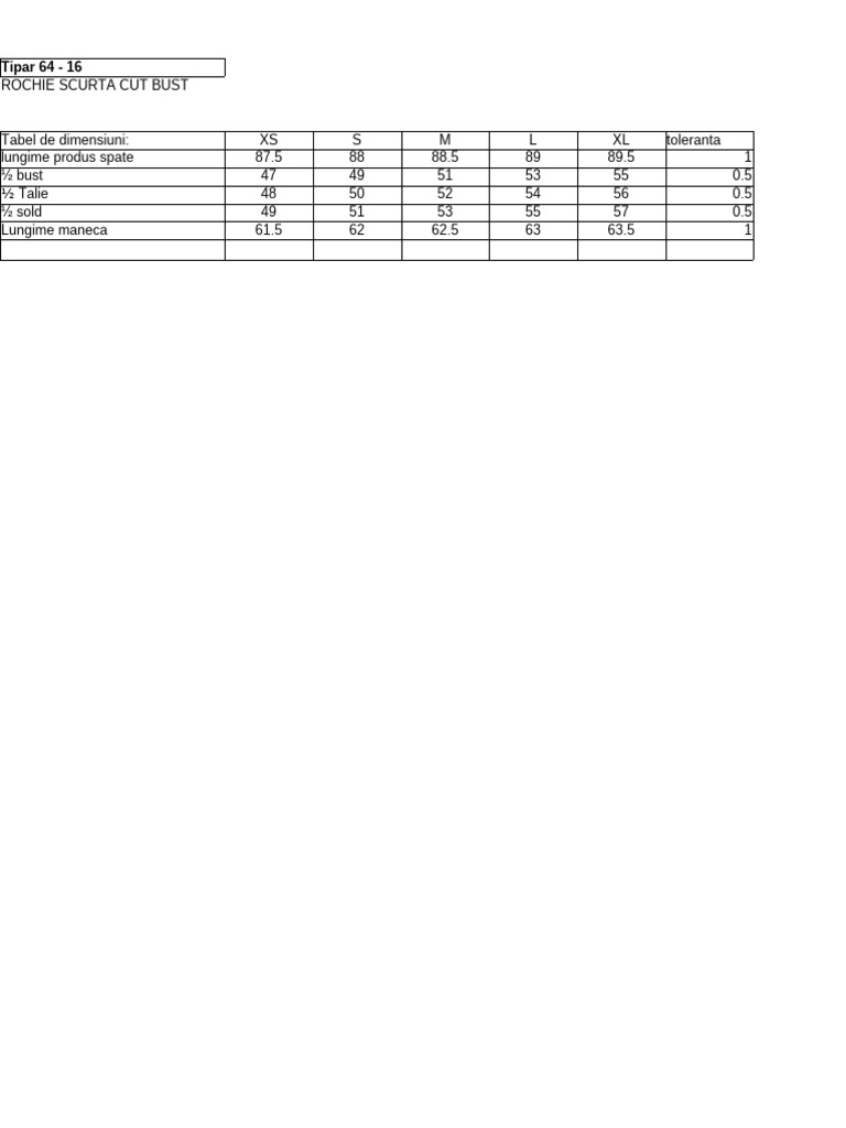 Tabele de Dimensiuni Tipar 64-16 | PDF