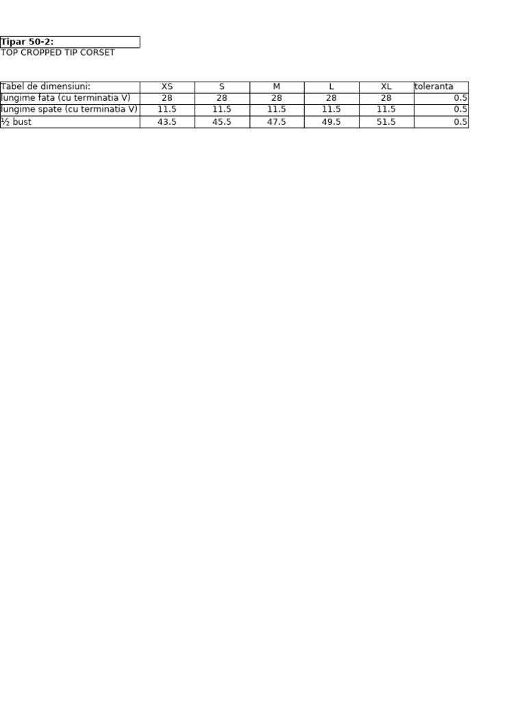 Tabele de Dimensiuni Tipar 50 - 2 | PDF