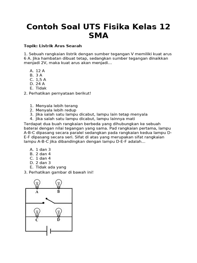 Contoh Soal UTS Fisika Kelas 12 SMA | PDF