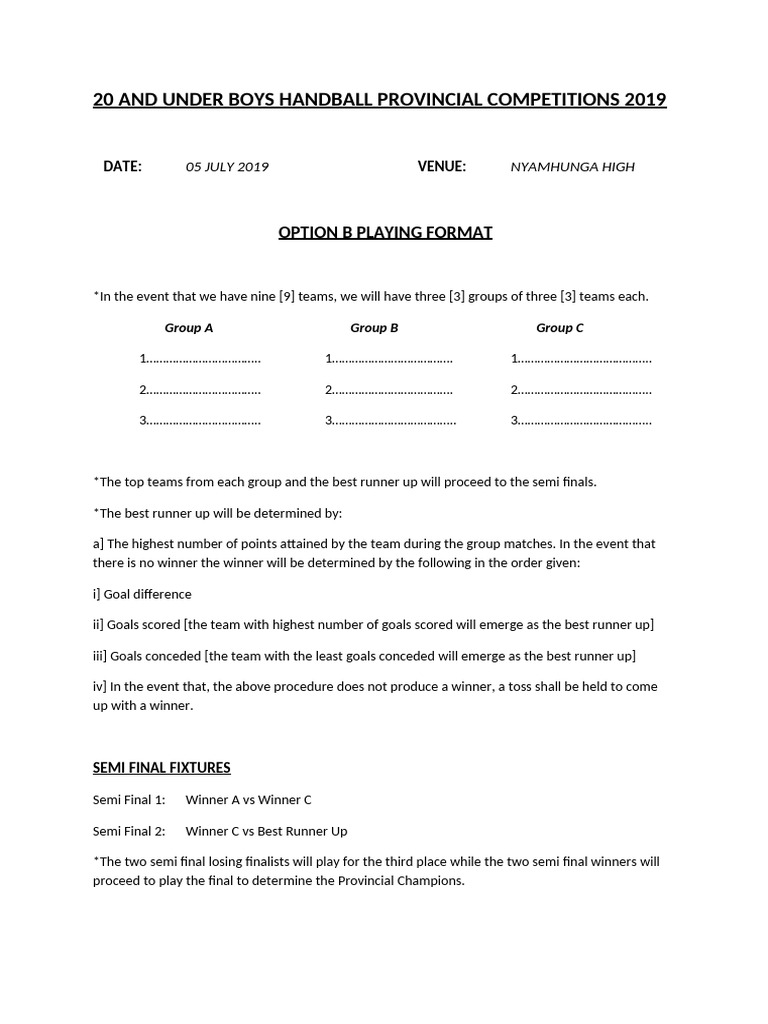 20 and Under Boys Handball Provincial Competitions 2019-Rules 2 | PDF ...