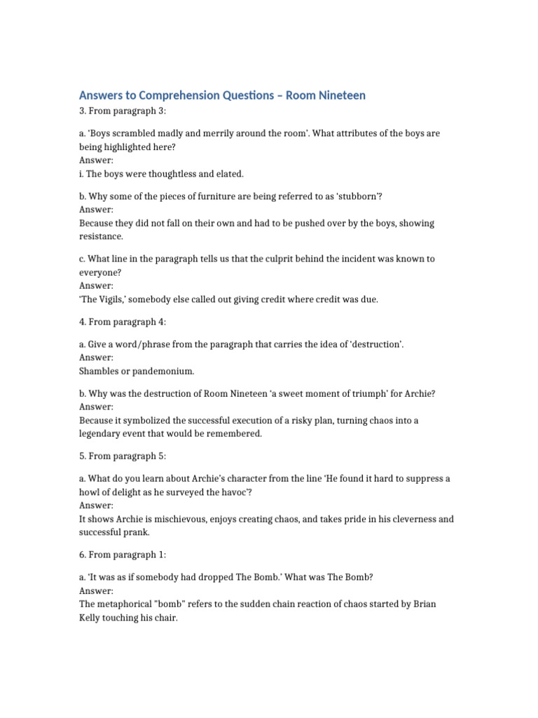 Comprehension Answers for Room Nineteen | PDF