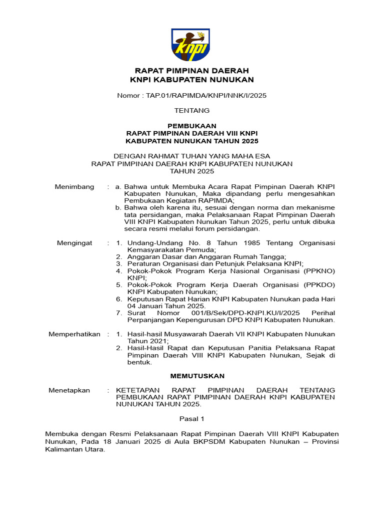 Konsideran Pembukaan Rapimda | PDF