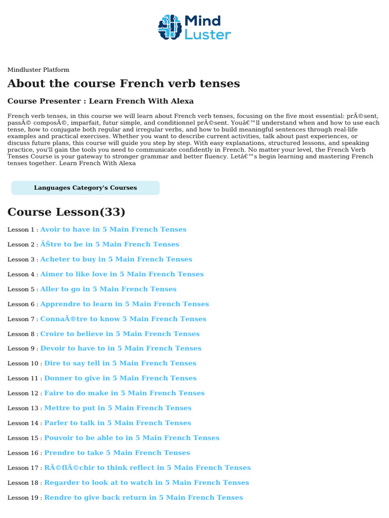 French verb tenses Course Content | PDF | Linguistics | Linguistic ...