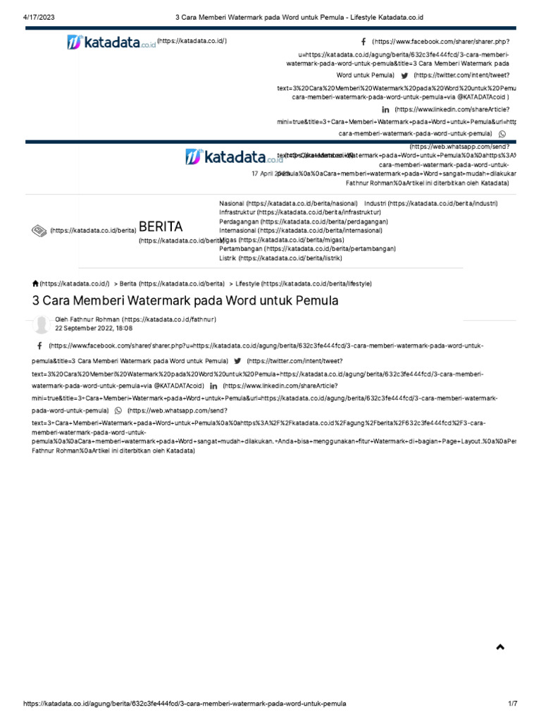 3 Cara Memberi Watermark Pada Word Untuk Pemula - Lifestyle Katadata - Co.id | PDF