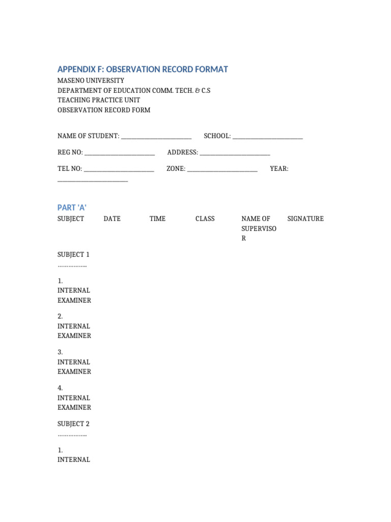 Observation Record Form | PDF