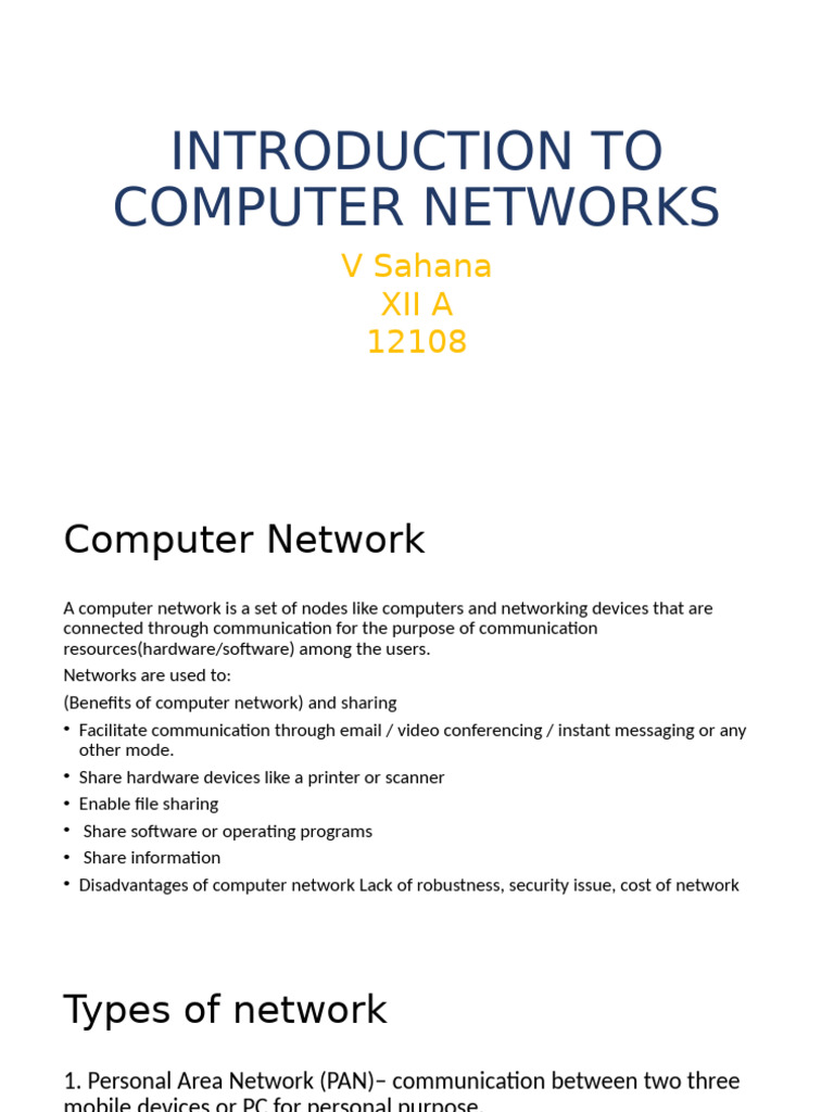 Introduction To Computer Networks: V Sahana Xii A 12108 | PDF | Computer Network | World Wide Web