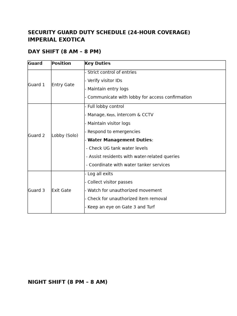 Guards and HK - Schedule - Exotica | PDF