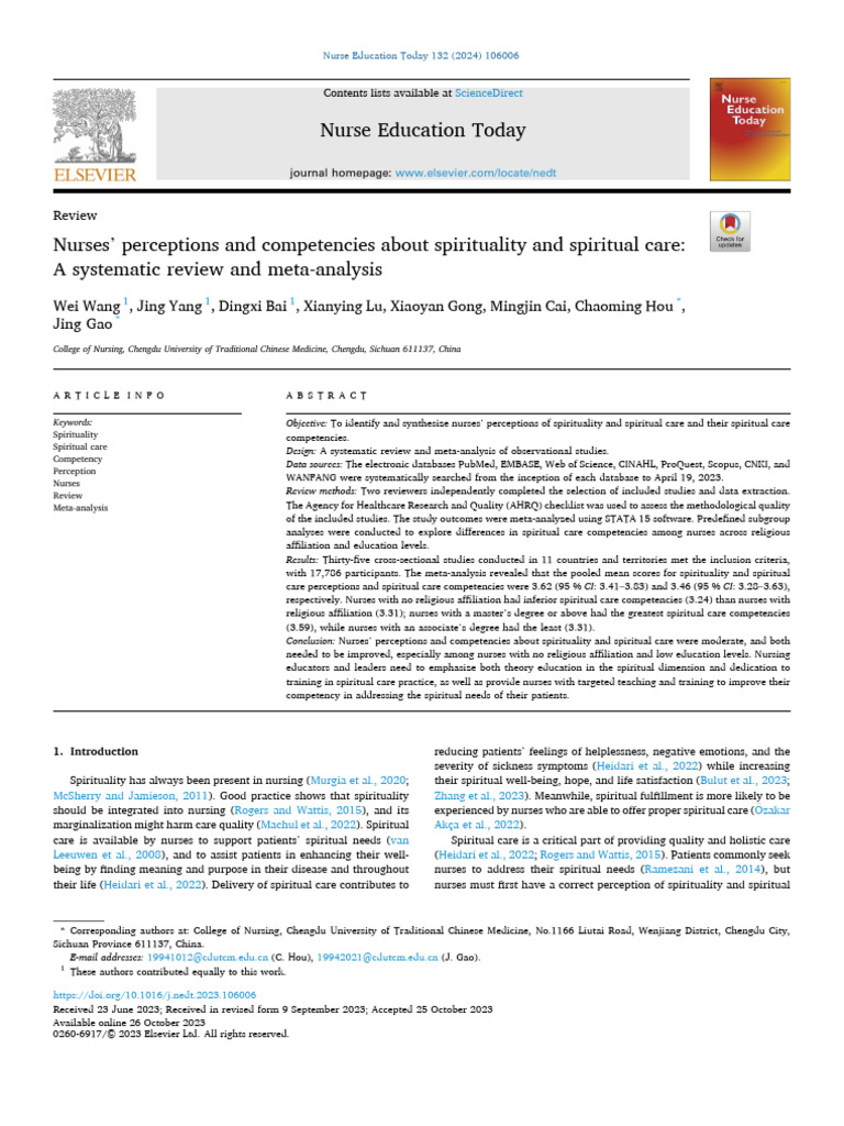 Nurse Education Today | PDF | Meta Analysis | Systematic Review