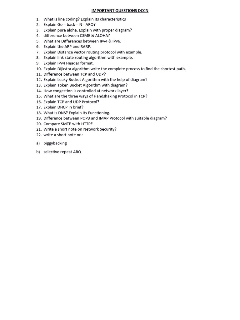 Important Questions DCCN | PDF