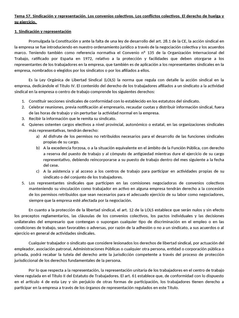 Tema 57 | PDF | Derecho laboral | Sindicato