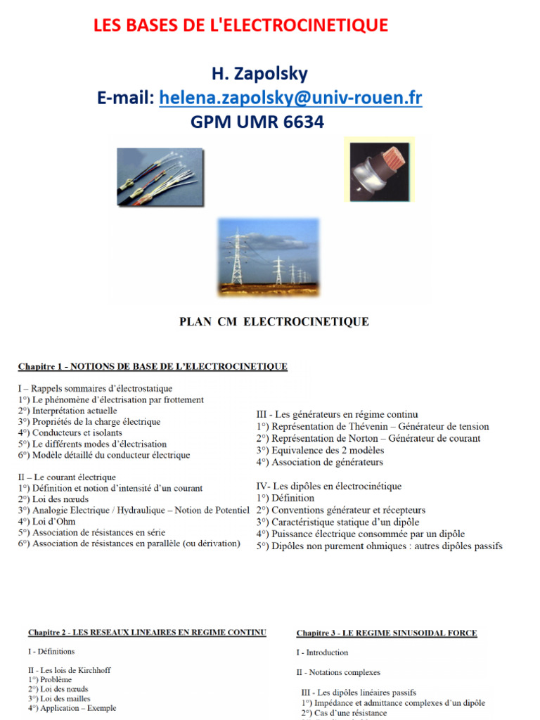 Cours 1 Electrocinétique | PDF | Courant électrique | Électricité