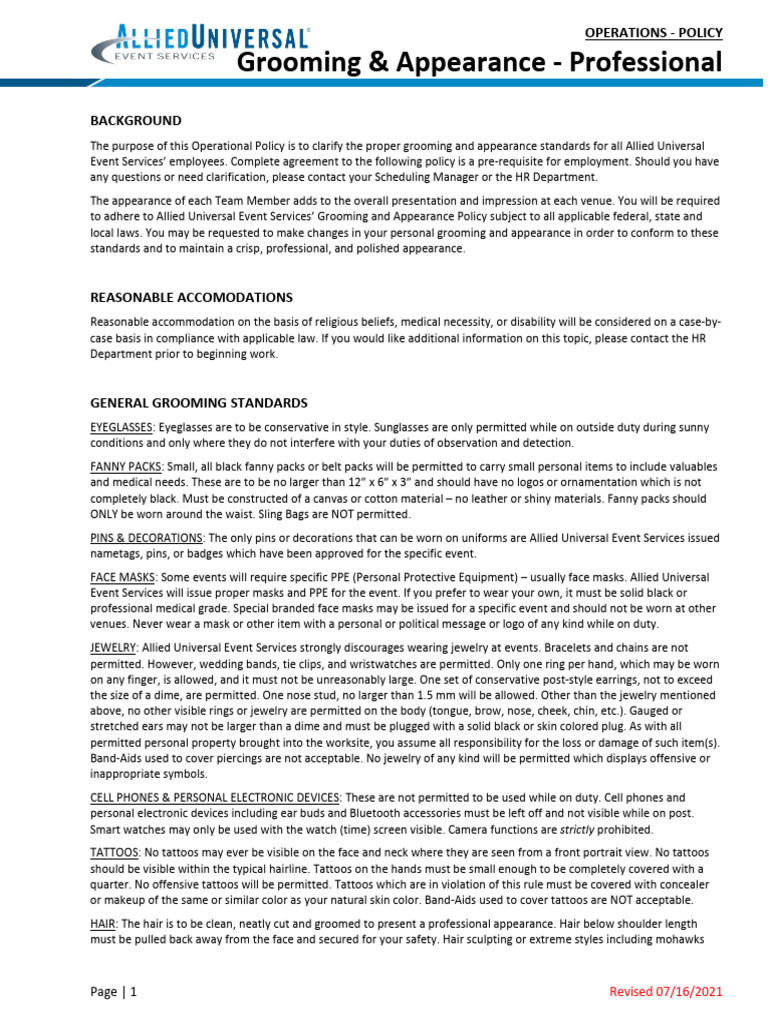 Allied Universal Grooming Standards | PDF | Clothing | Shoe