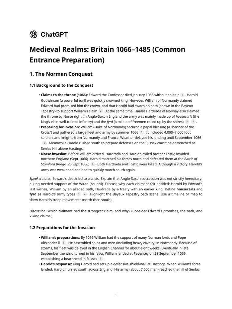 Medieval Realms - Britain 1066-1485 (Common Entrance Preparation) | PDF ...