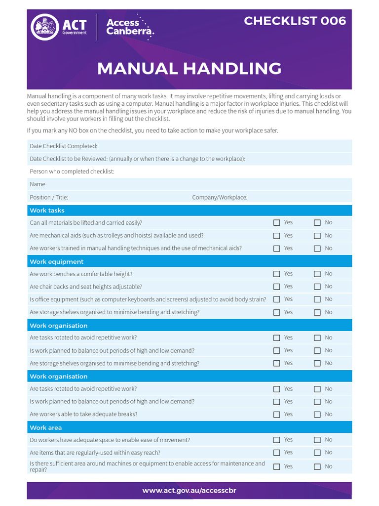 Checklist006 Manualhandling | PDF