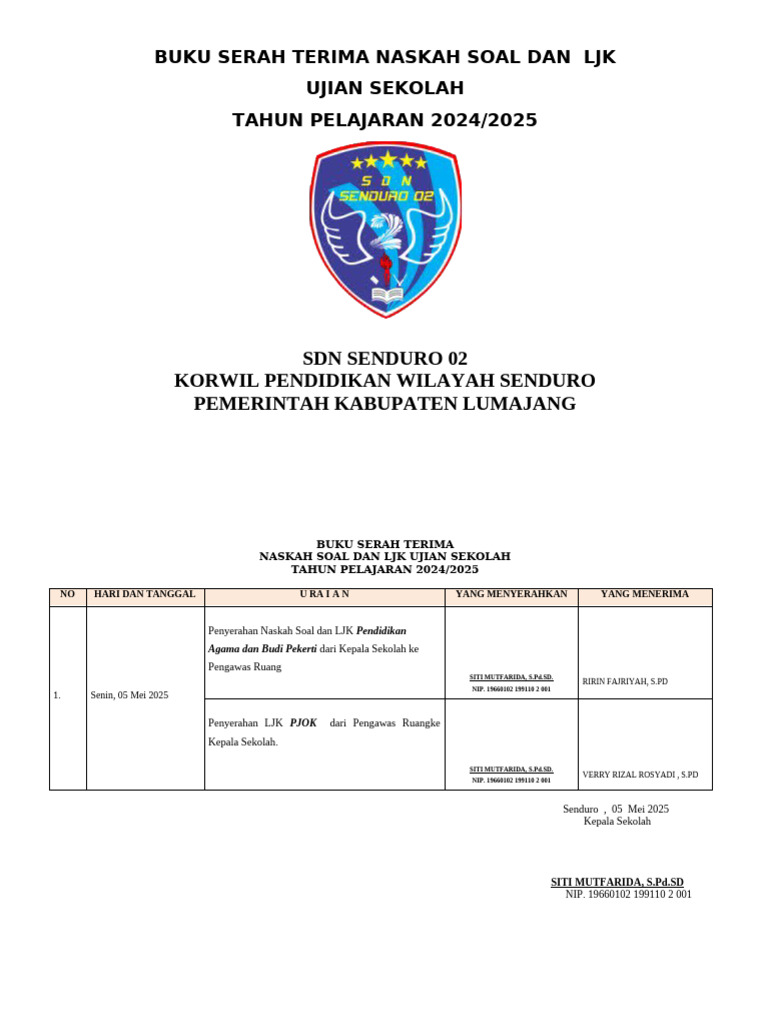 BUKU SERAH TERIMA NASKAH SOAL DAN LJK 2025 | PDF