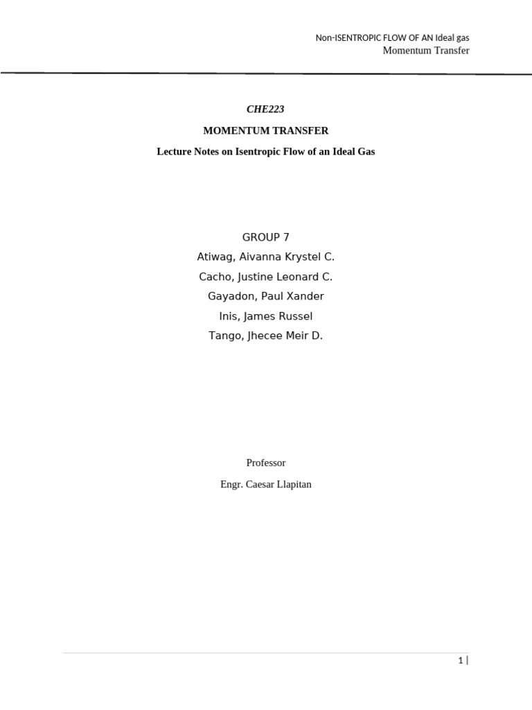 Momentra Non Isentropic Flow | PDF | Fluid Dynamics | Heat