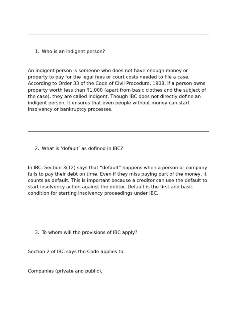 IBC 2 Markers and Situational Questions | PDF | Bankruptcy | Insolvency
