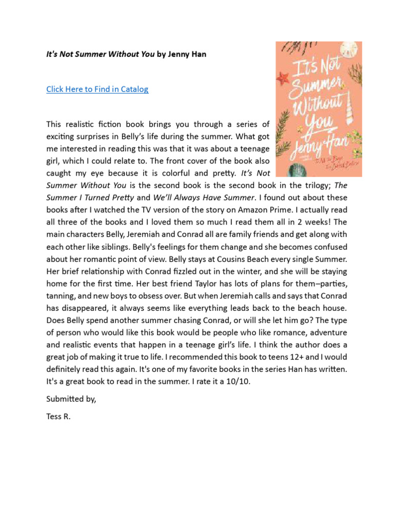 It's Not Summer Without You Overview | PDF
