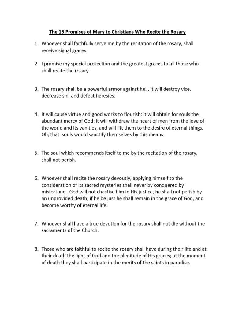 2010 The 15 Promises of Mary To Christians Who Recite The Rosary | PDF ...