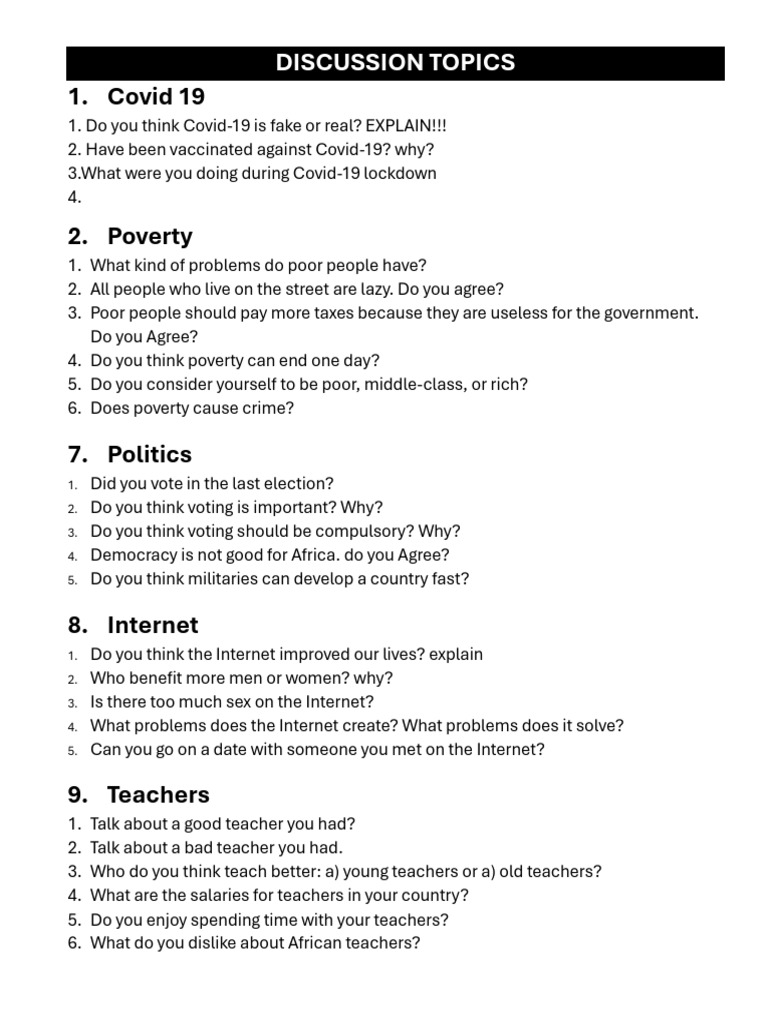 Covid 19: Discussion Topics | PDF | Poverty | Poverty & Homelessness
