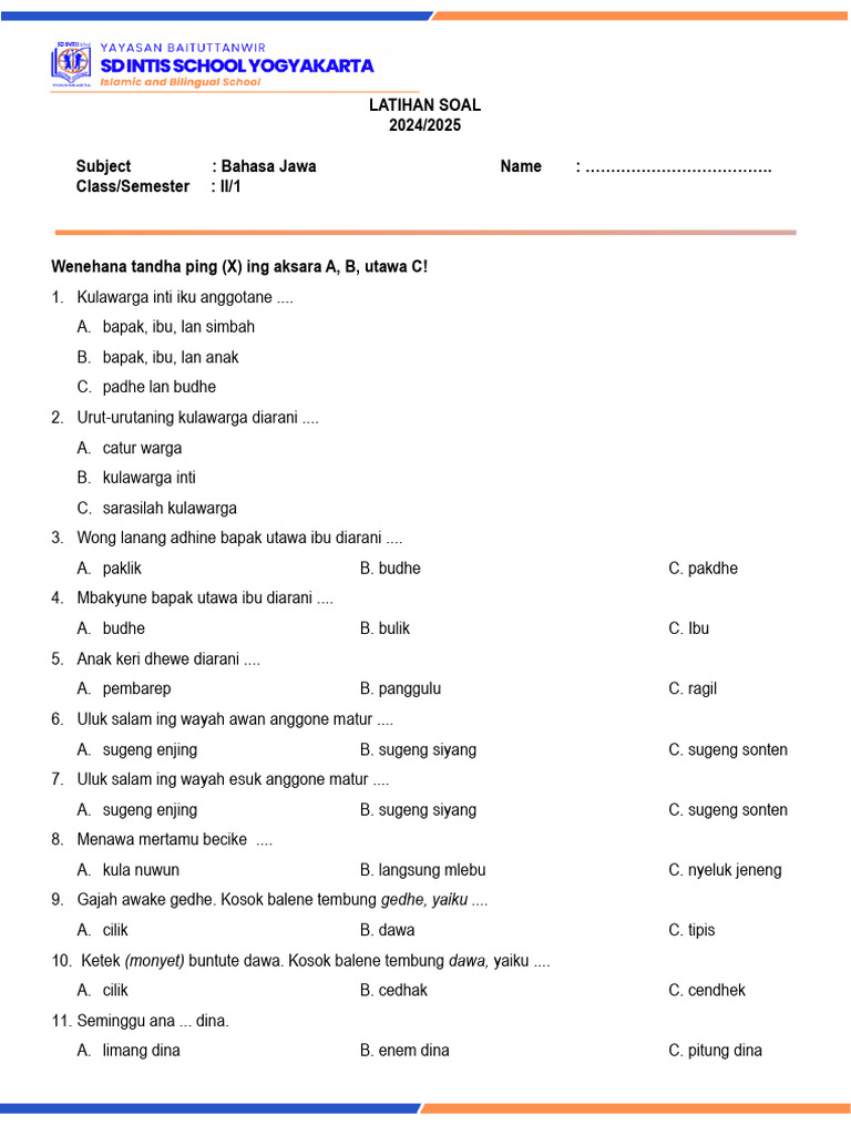 B JAWA - L2 - Latihan SOAL | PDF